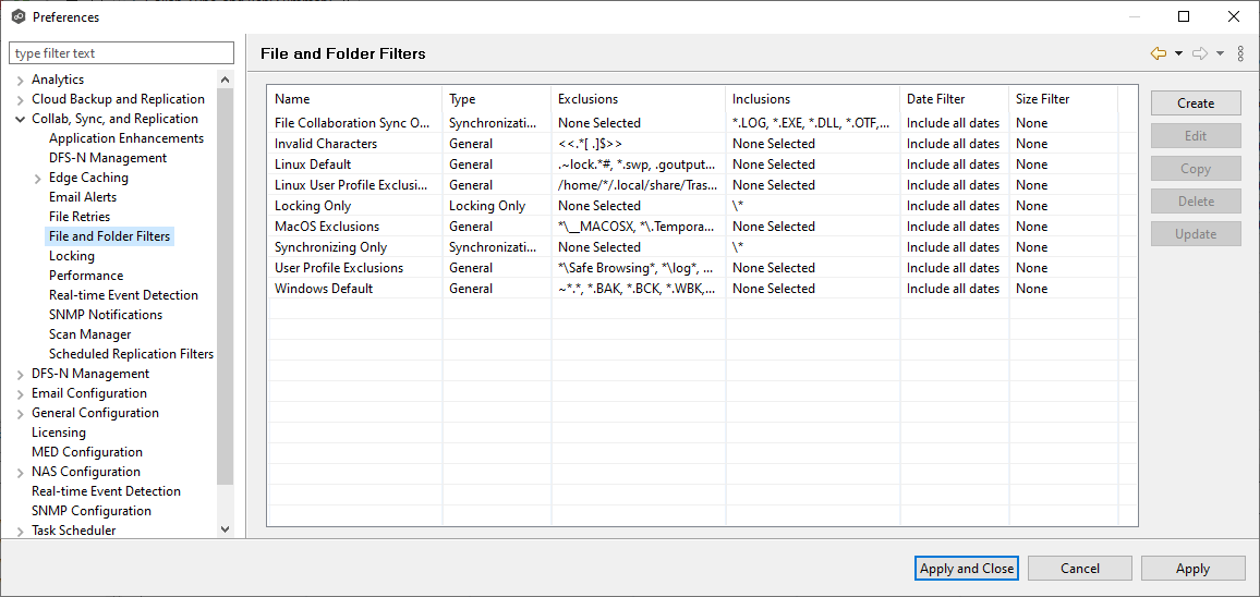 Peer Global File Service Help Basic Concepts File And Folder Filters Predefined File
